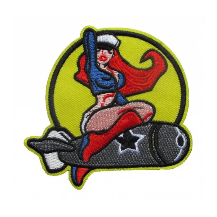 Patch Thermocollant - Military - Pinup Assise sur une Bombe - 9.5x9.5 cm - Facile à poser ...