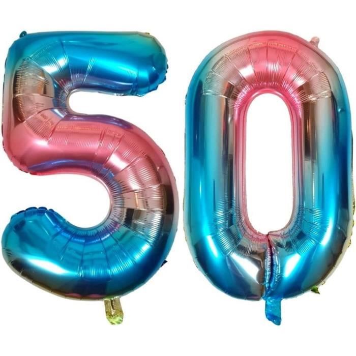 Ballon 50 Ans Bleu Arcen-Ciel Xl - Ballon Anniversaire 50 Ans ...