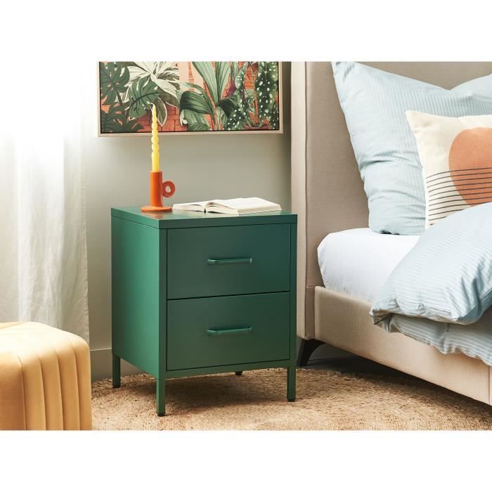 Table de chevet verte en acier à 2 tiroirs - BELIANI - MALAVI - Vert ...