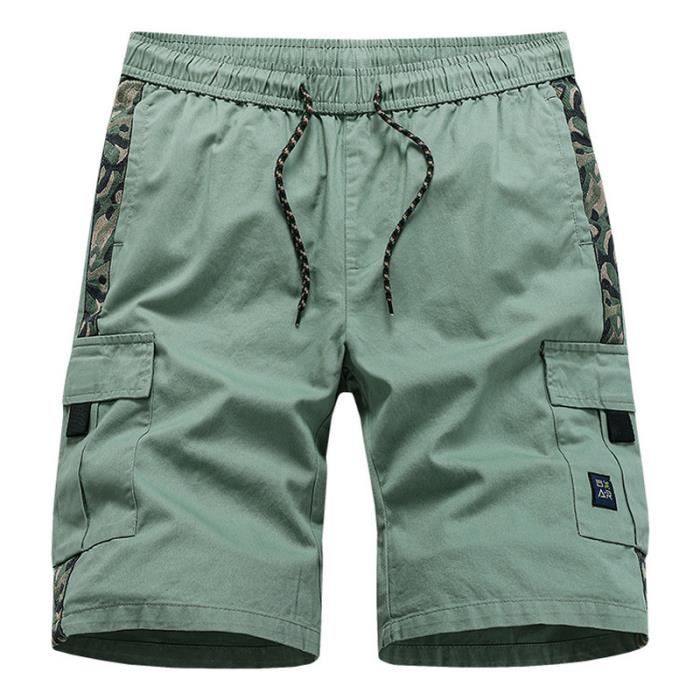 Short Homme Multi-poche 100% Coton Cargo Shorts Homme Été Avec Cordon ...