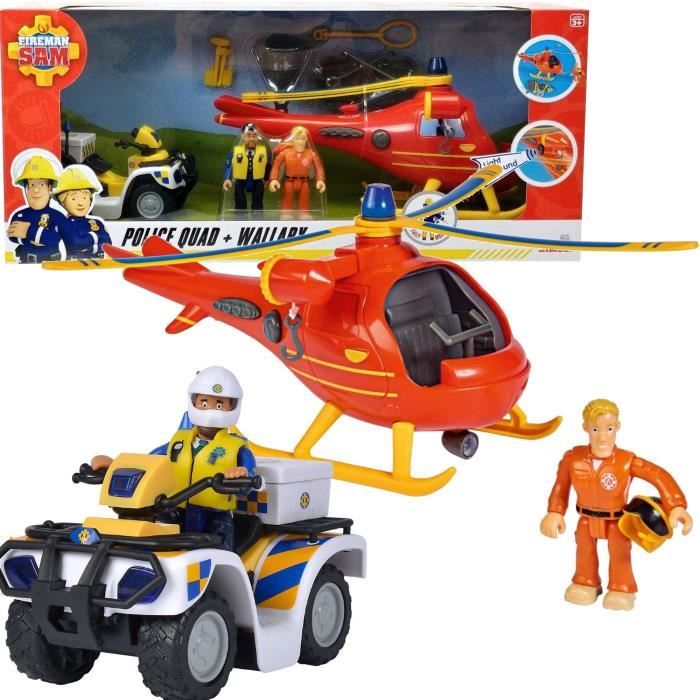 Set Fireman Sam Hélicoptère Wallaby et Police Quad + figurines ...