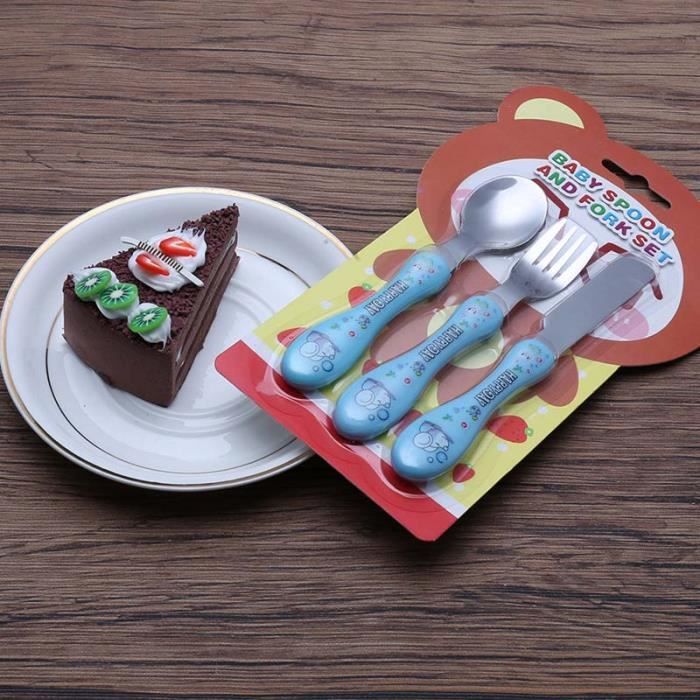 COUVERTS BEBE,Bleu--Vaisselle en acier inoxydable pour enfants, 3 ...