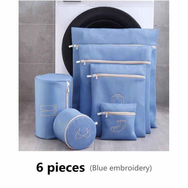 FILET A LINGE,Blue 6 pieces set--Sac à linge brodé pour laver soutien ...