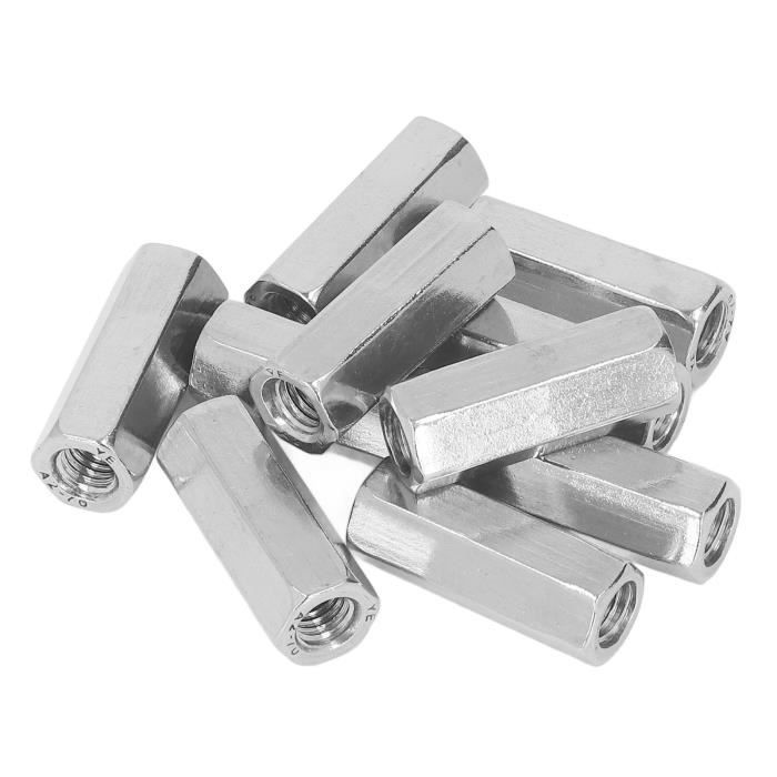 Zerone Écrou d'accouplement de tige 10 pièces écrou d'accouplement hexagonal 304 en acier ...