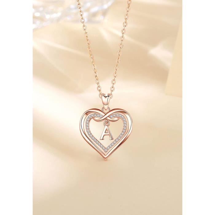 Collier Lettre Coeur Cuivre Plaqué Or Rose Pendentif Initiale Prenom ...