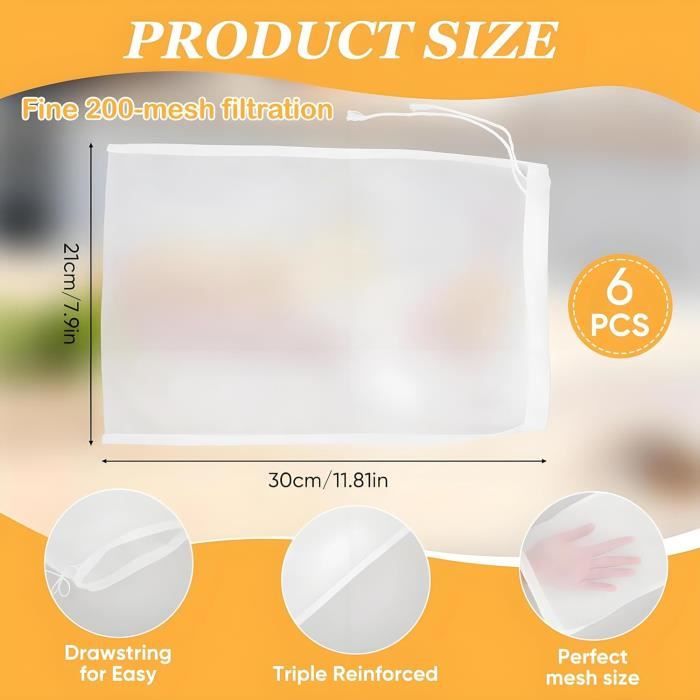 6 Sac a Lait Vegetal,20x30cm Réutilisables Mousseline Alimentaire - En ...