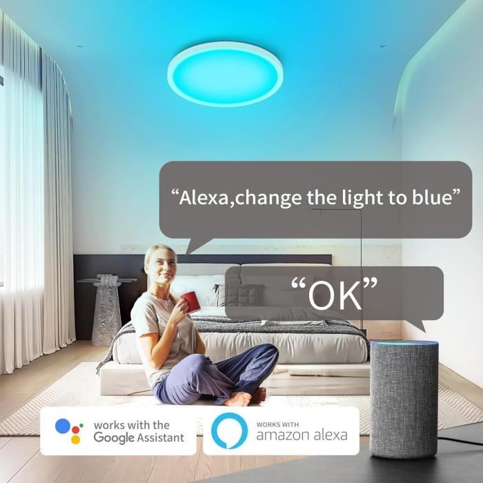 Plafonnier Led Rvb Alexa À Intensité Variable Avec Télécommande 24 W ...