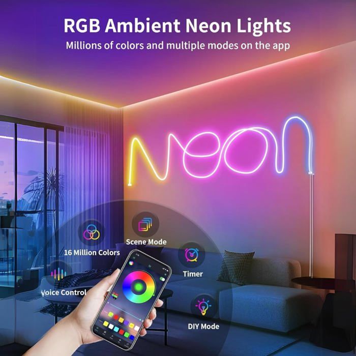 Kit Neon Led 3 Metres RGBIC étanche IP65, Idéal pour ruban Mural gaming Bande Led Exterieur ...