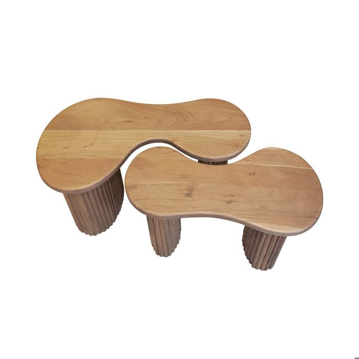 Lot de 2 tables basses forme organique en bois d'acacia - Cdiscount Maison