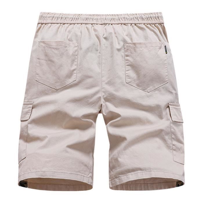Short Homme Multi-poche 100% Coton Cargo Shorts Homme Été Avec Cordon ...