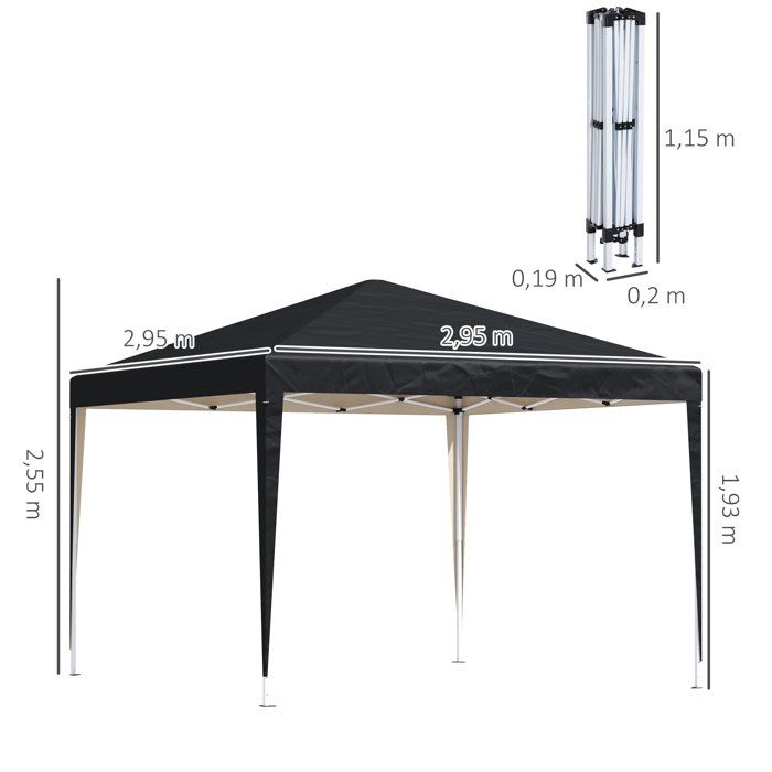 Tonnelle pliante pop-up 3 x 3 m noire, toile Oxford 210D anti-UV ...
