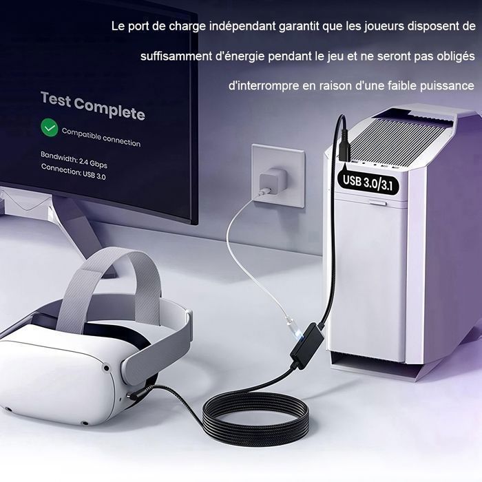 Câble Link-USB C-5m-Compatible avec Meta Oculus Quest 3s,Steam VR,Câble ...