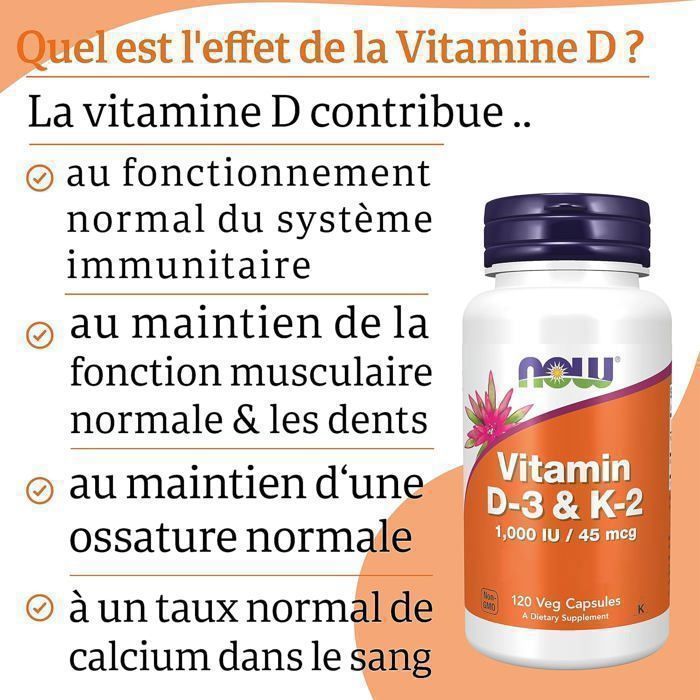 Vitamine D3 & K2 - 120 cap Standard Now Foods Pack Nutrition Sportive ...