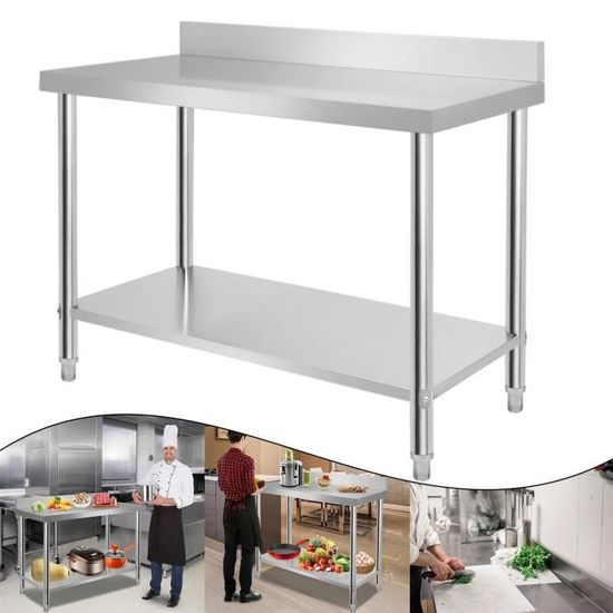 Table de travail - AUFUN - 120 x 60 x 85 cm - Acier inoxydable ...