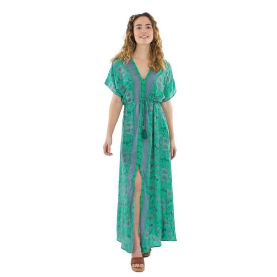 Robe Coline longue bohème fendue Vert - Cdiscount Prêt-à-Porter