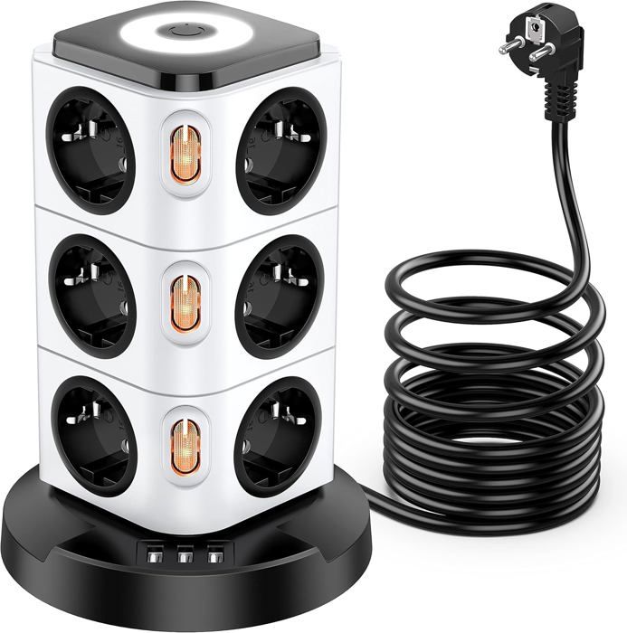 Multiprise Tower, 12 Compartiments multiprise avec USB, multiprise de ...