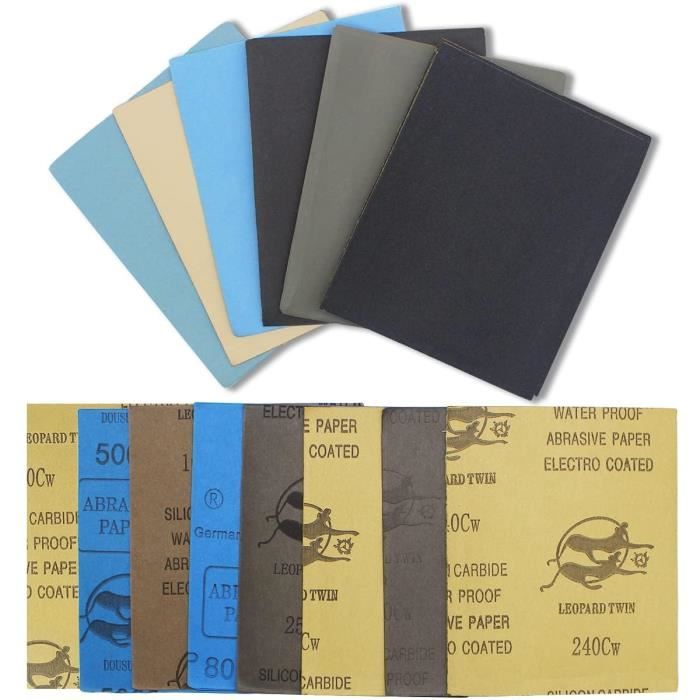 Papier abrasif 11,4 x 14,9 cm – 28 feuilles de papier abrasif humide et ...