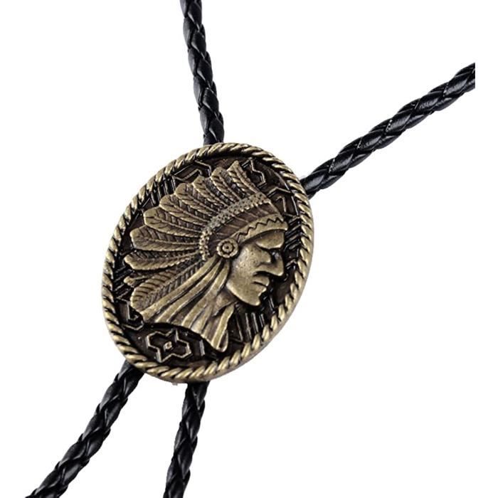 Cravate en cuir western cowboy bolo tie indien autochtone - Bronze 1 ...