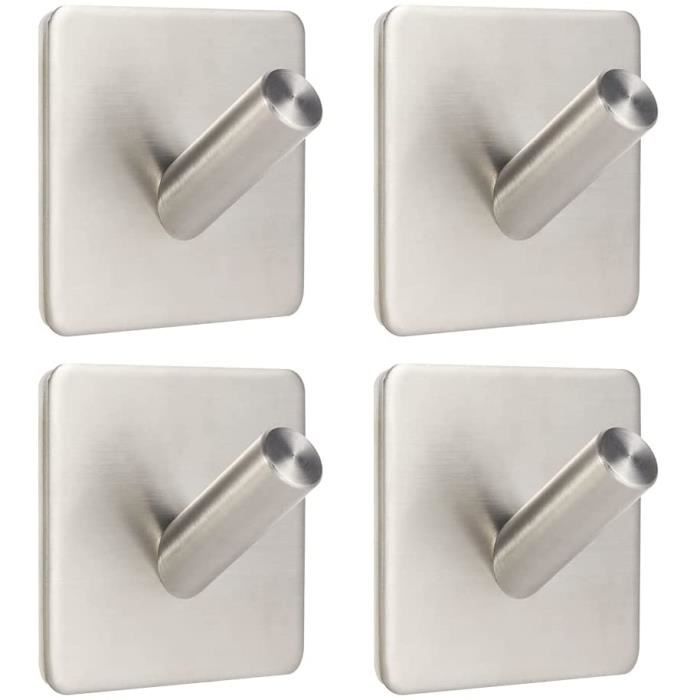 Crochet mural adhésif - Inox 304 - 4 pièces - Imperméable ...