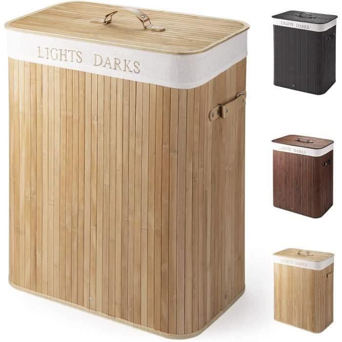 Panier à linge en bambou avec couvercle,100 l,Boîte de rangement avec ...