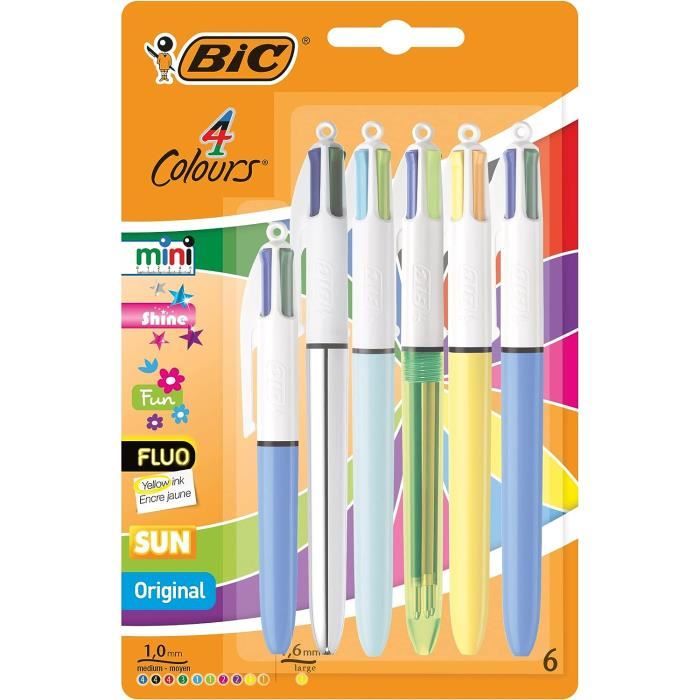 BIC Pack de stylos-bille 4 Couleurs Sun, Fun, Shine, Fluo, Mini et ...
