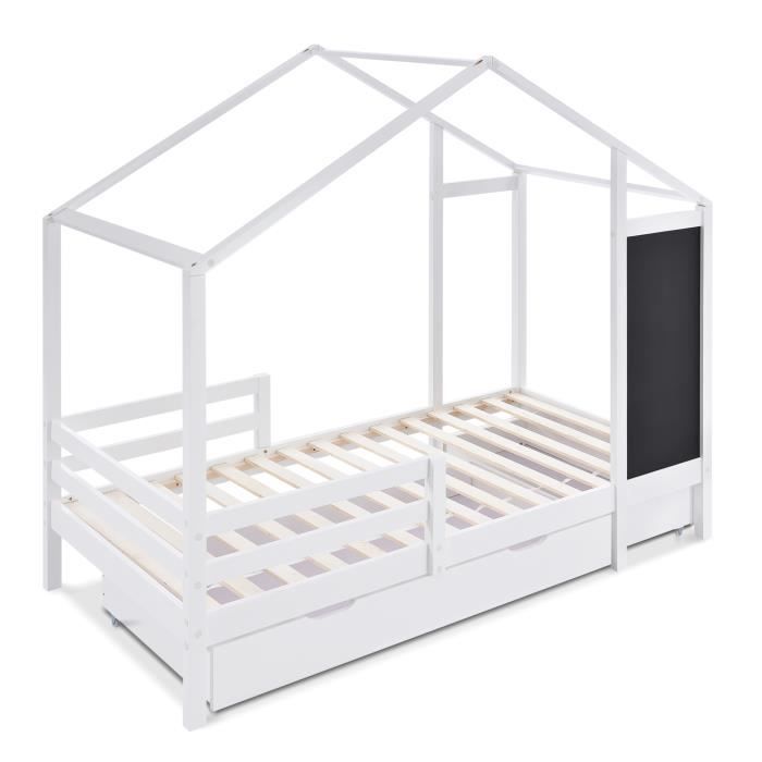 HOMAVO-Lit d'enfant Lit de maison 90 x 200 cm, lit en bois avec tableau ...