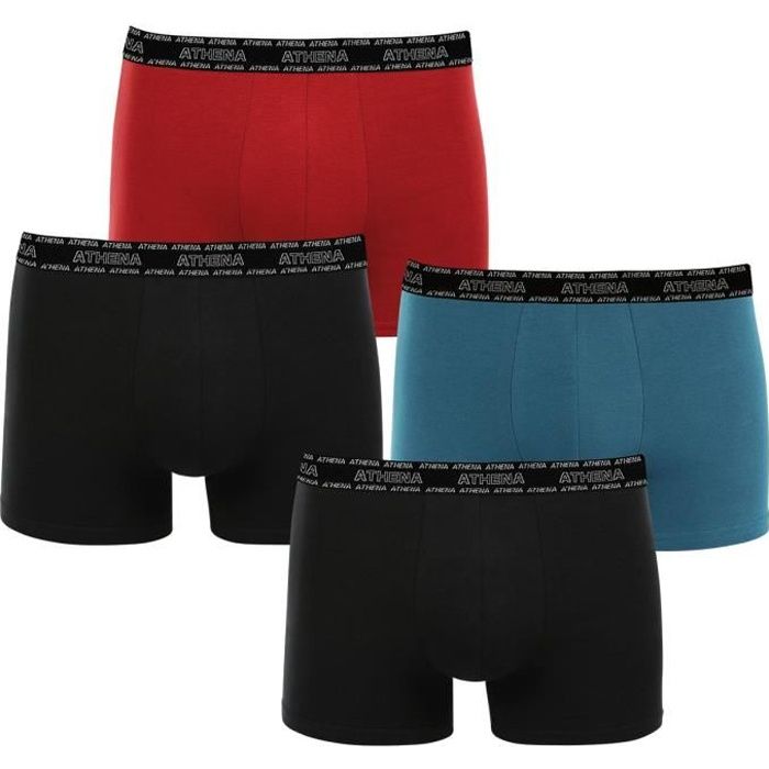 Boxers ATHENA - Lot de 4 - Noir - Homme - Coton Stretch - Confortable ...