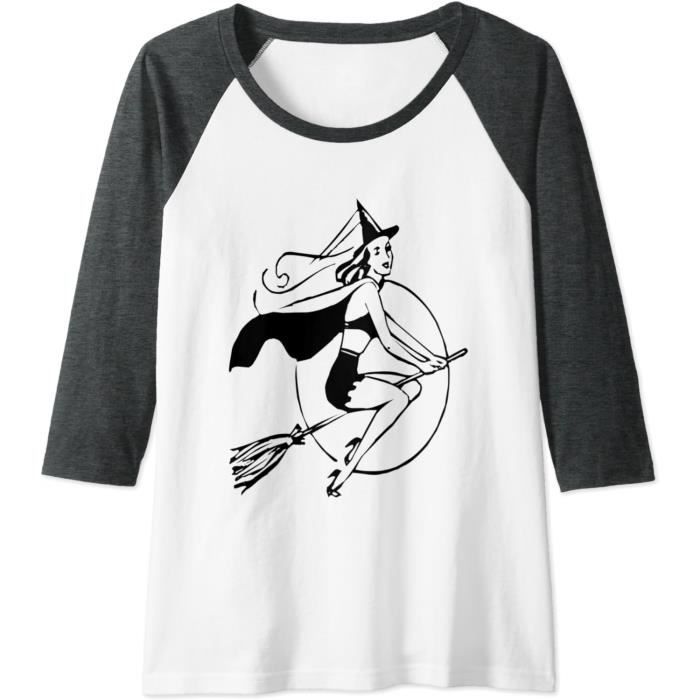 Pin Up Girl Witch Flying Balai Manche Raglan[m5200] - Cdiscount Jardin