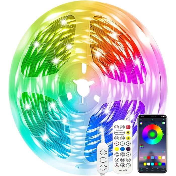 5M Ruban Led, Bande Led 5050 Rgb, Télécommande Multicolore Flexible Led Ruban, Synchronisé Avec ...