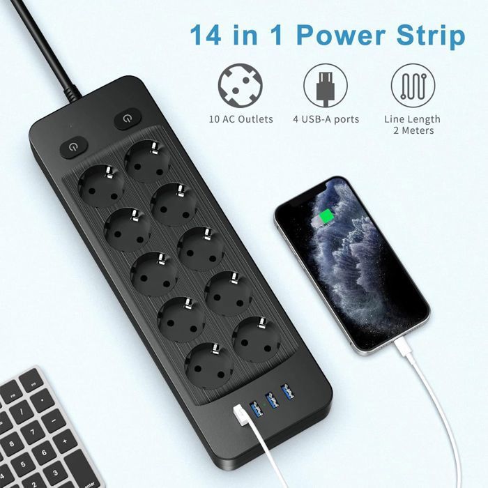 Multiprise Electrique 4000W Multiprise 10 Prises avec 4 Ports USB Bloc ...