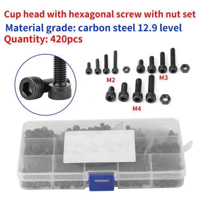 Sing-TIP Coffrets Boulons écrous M3 M4 M5 420pcs Assortiment Vis Boulon en Acier au Carbone Vis ...