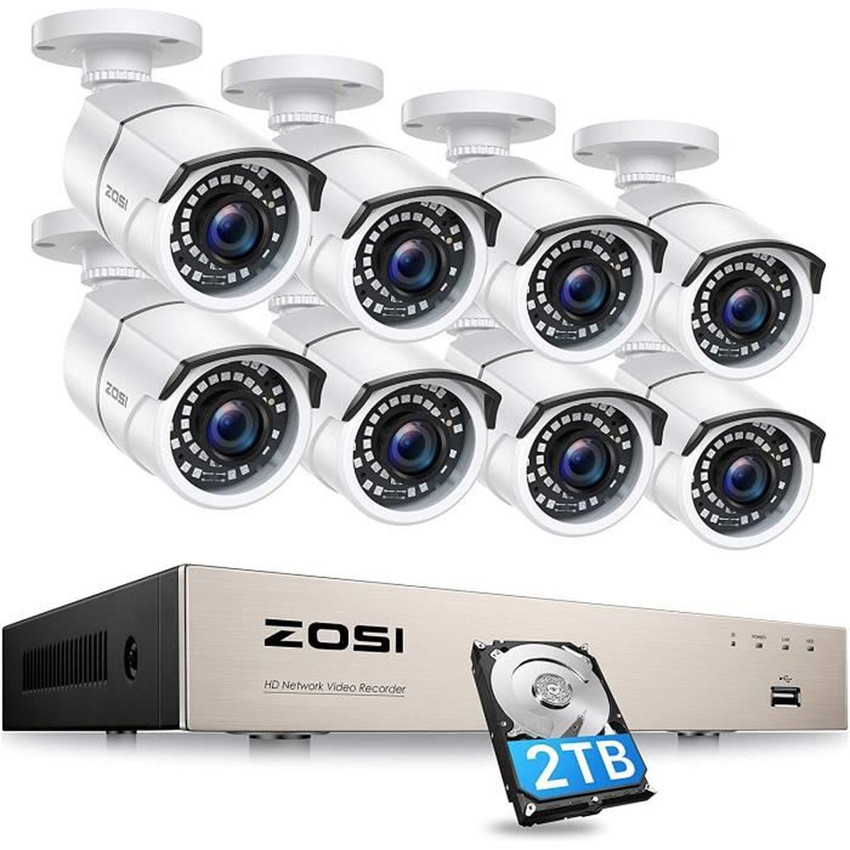 ZOSI 8CH H.265+ 5MP PoE 2TB Kit NVR & Caméra Surveillance Extérieur ...