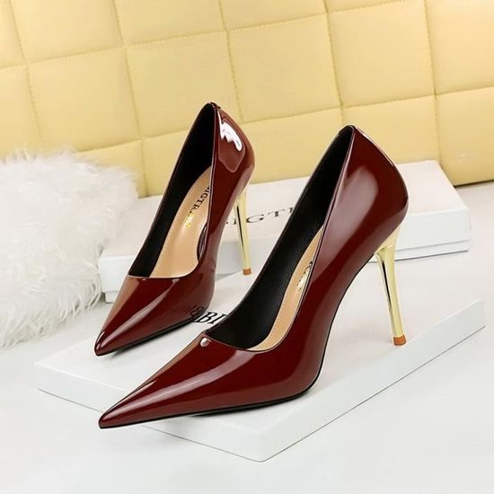 Escarpin Femme - Rouge - Talon Aiguille 10cm - Bout Pointu en Cuir ...