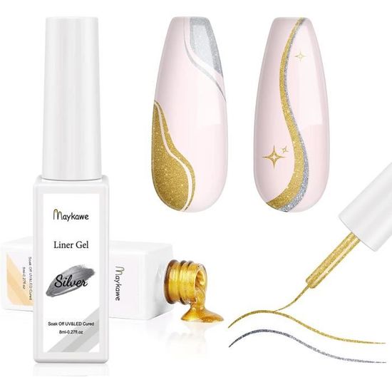 Maykawe 2 Couleurs Vernis semi permanent, Argent et Or Gel Liner Nail ...
