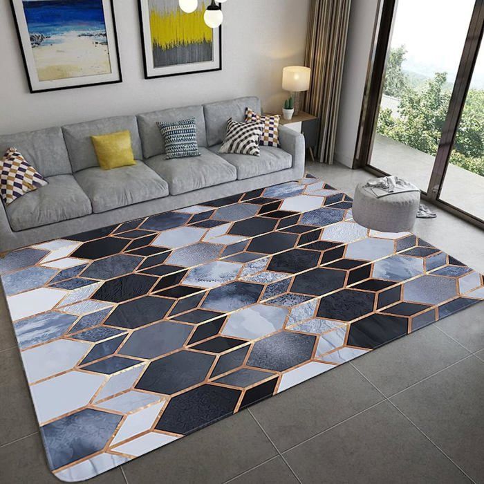 Tapis Salon Marbre Géométrique Gris 80 X 160 Cm 3D Imprimé Poils Courts ...