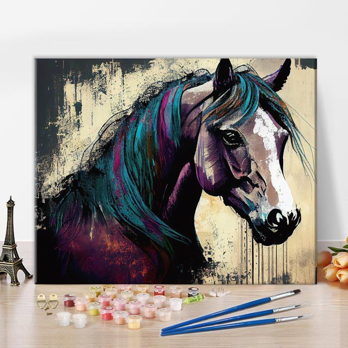 Cheval coloré Peinture par numéros pour adultes enfants Animal Art ...
