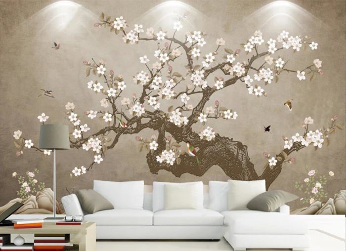 Papier Peint Panoramique Tropical Sur Mesure 3d Fond Mural Moderne ...