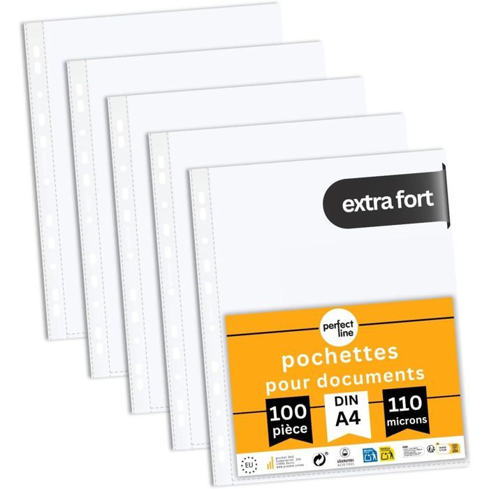 Perfect line 100 pochettes transparentes pour documents DIN-A4 ...