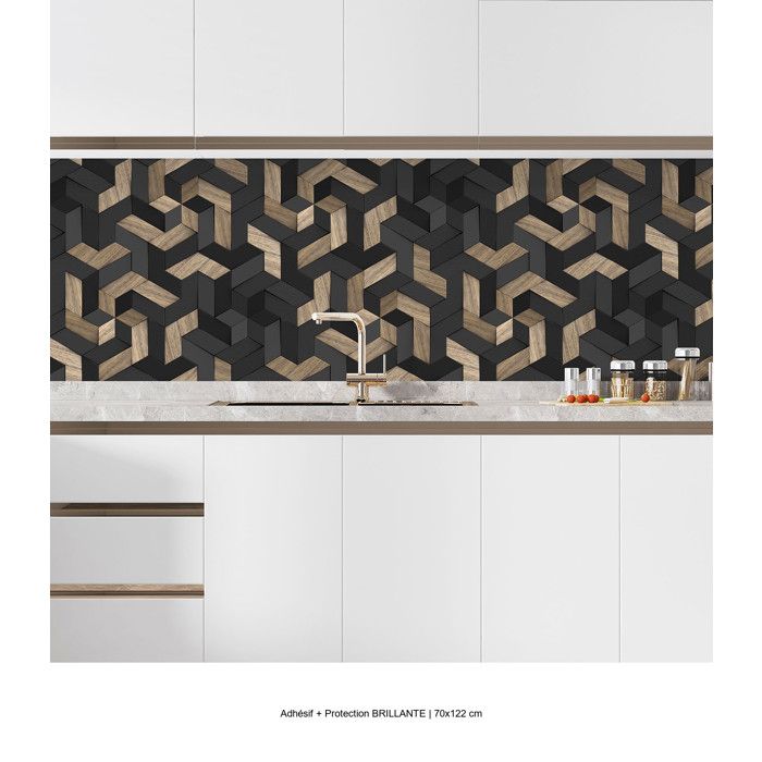 Crédence adhésive sticker pour cuisine - Lumaléa - 3617689951133 - Bois ...