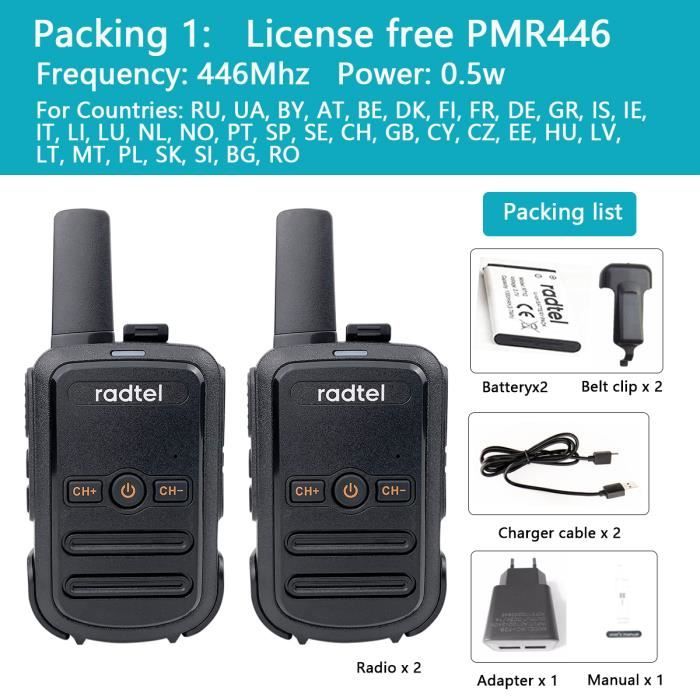 PMR-Mini Talkie Walperforé Radtel RT12, radio bidirectionnelle portable ...