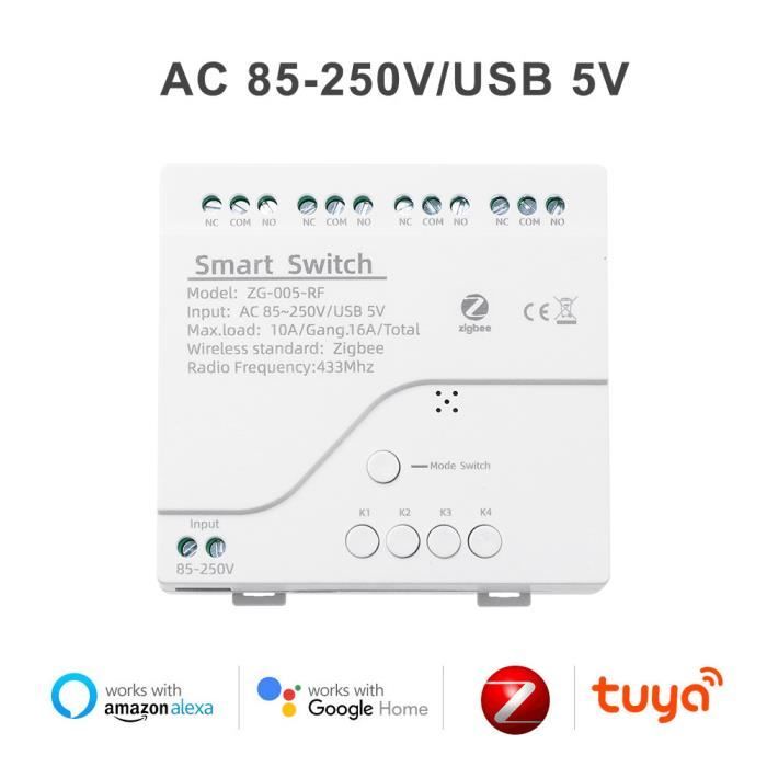 4CH RF433-Tuya Zigbee Smart Switch Tech, 4 canaux, 85-250V, citations ...