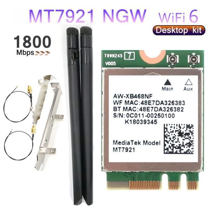 MT7921 8DB - Kit De Carte Sans Fil Wi-fi 6, 1800mbps, Bluetooth 5.2, 802.11ax, 8dbi, Antennes ...