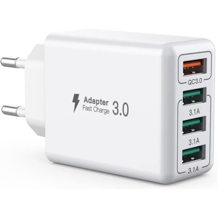 Chargeur USB, adaptateur de charge USB à 4 ports avec chargeur rapide ...