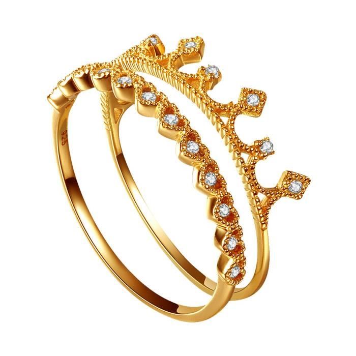 Bague Argent 925°Doré Crown Pendentif en Argent Bijoux Femmes Nous 7 ...