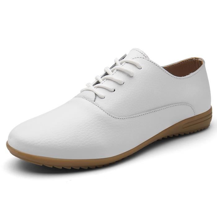 Chaussures Femme Derbies femme mode à lacets cuir souple Blanc ...