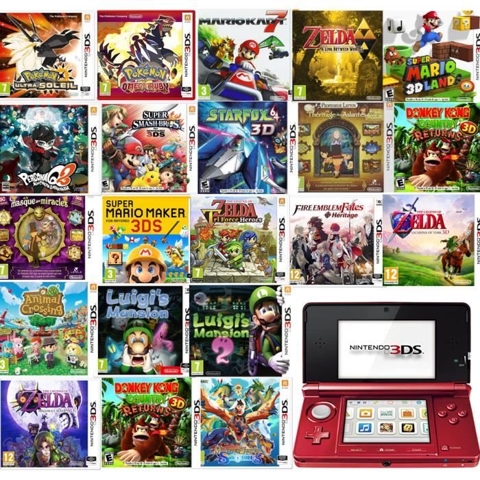 Console portable - Nintendo 3DS - Rouge - Pack avec 21 jeux offerts ...
