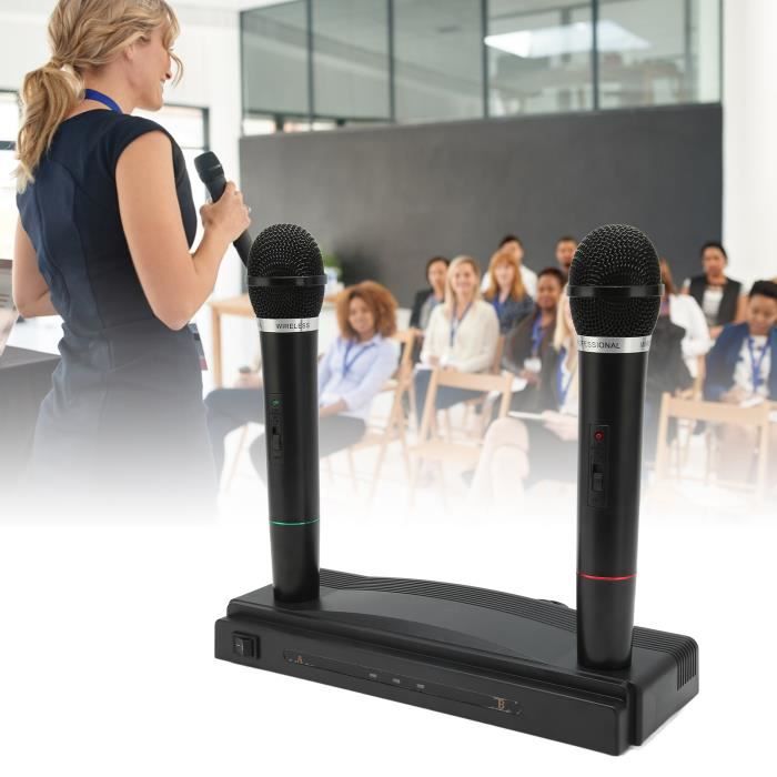 Qiilu Microphone fil Microphone Fil, VHF Dynamique karaoké Micro Double ...