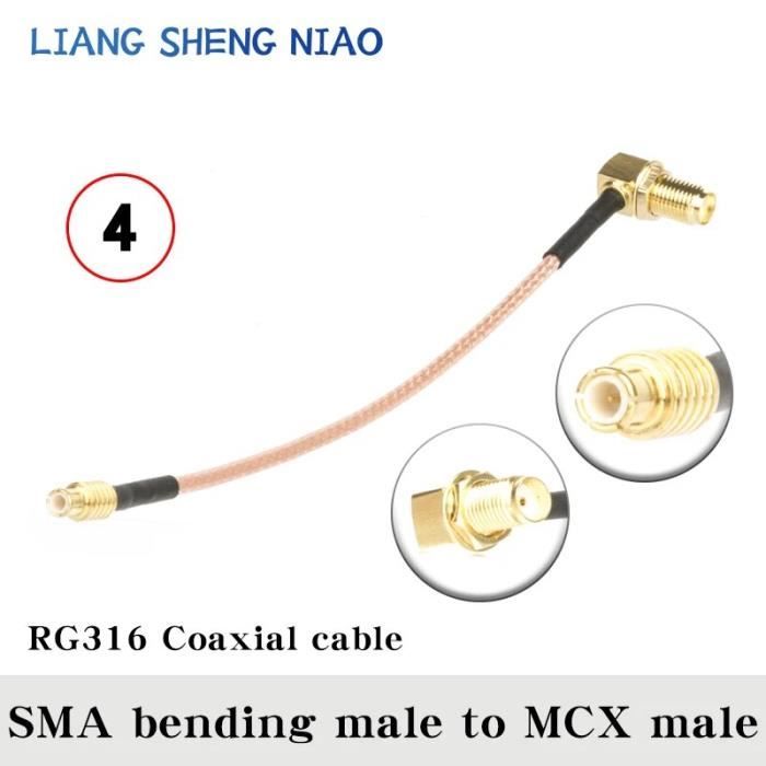 Câble RG316 MCX femelle Jack écrou cloison vers SMA mâle connecteur RF coaxial cavalier Pigtail ...