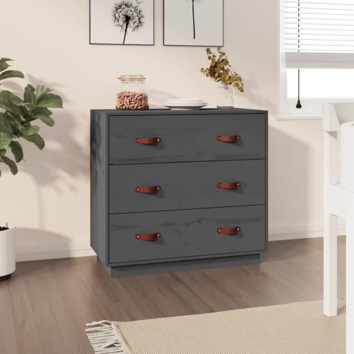 Buffet Gris 80x40x75 cm Bois massif de pin - SALUTUYA - TJ37642 ...