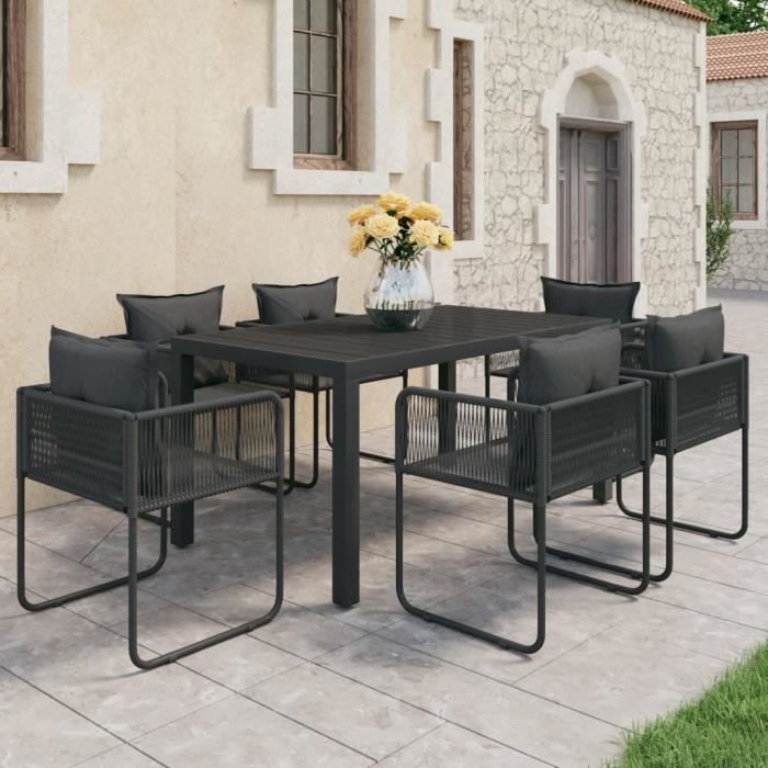 VidaXL Salon de jardin 7 pcs PVC Résine tressée Noir - Cdiscount Jardin